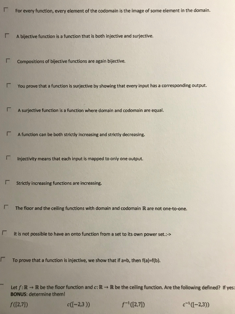 Solved 「 For every function, every element of the codomain | Chegg.com