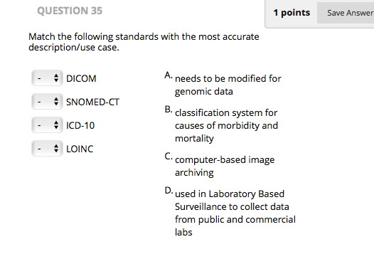 Solved QUESTION 35 1 points Save Answer Match the following | Chegg.com