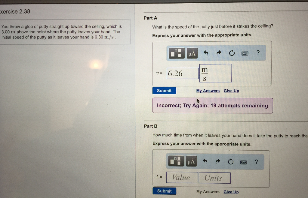 Solved You throw a glob of putty straight up toward the | Chegg.com