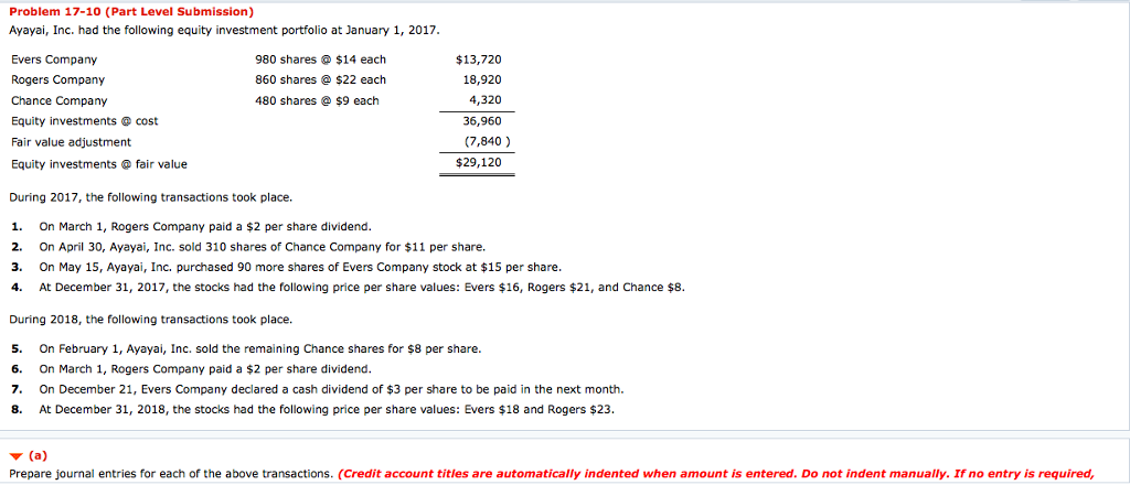 Solved Problem 17-10 (Part Level Submission) Ayayai, Inc. | Chegg.com