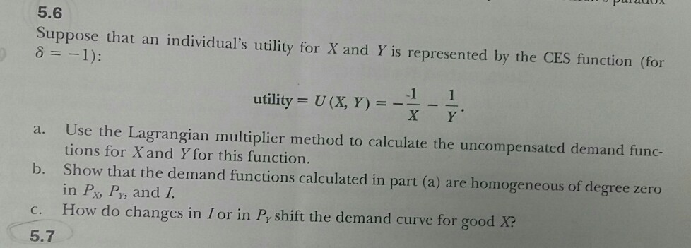 Solved 5.6 Suppose that an individual's utility for X and Y | Chegg.com