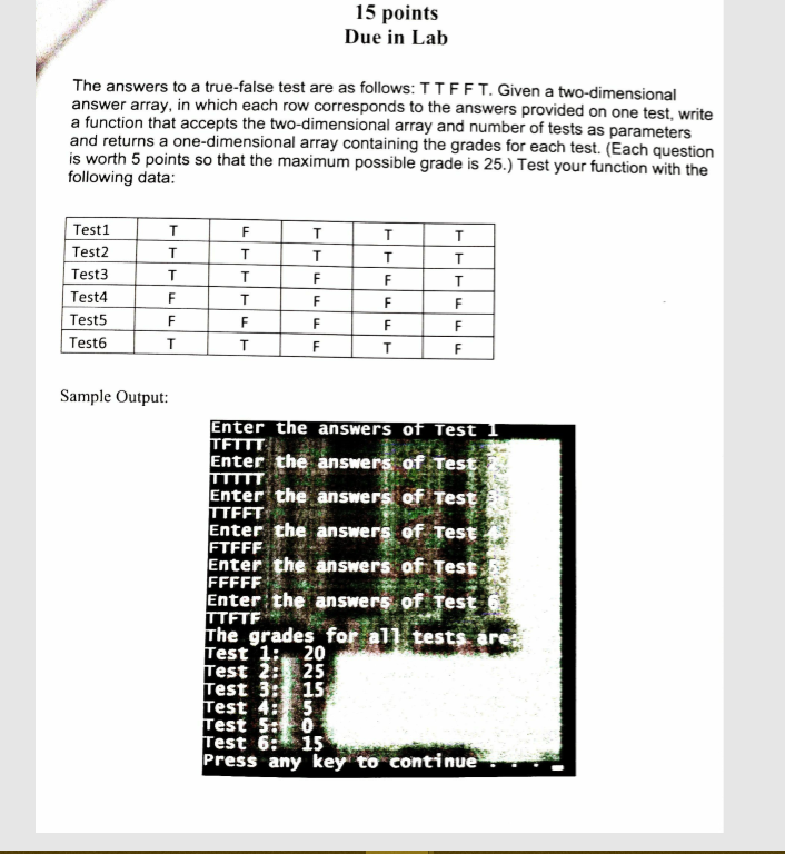 Solved 15 Points Due In Lab The Answers To A True False Test 
