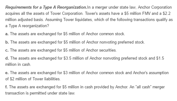 Solved Requirements for a Type A Reorganization. In a merger | Chegg.com