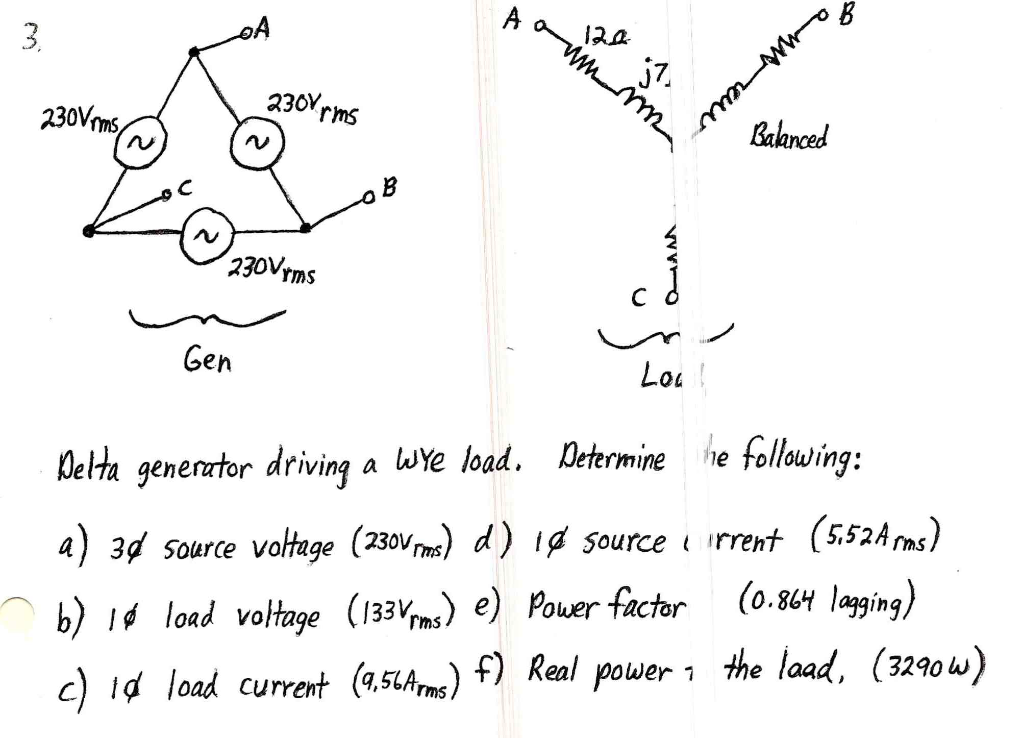 Solved Delta generator driving a Wye load. Determine the | Chegg.com