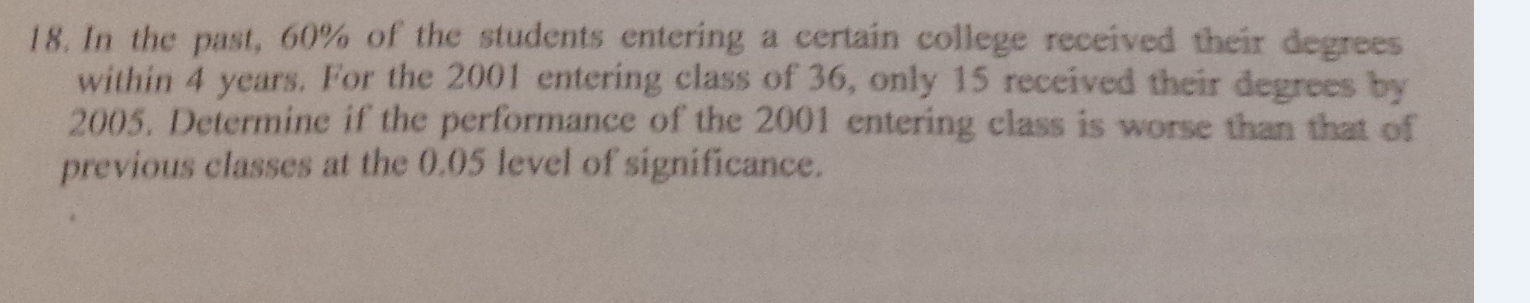 Solved In the past, 60% of the students entering a certain | Chegg.com
