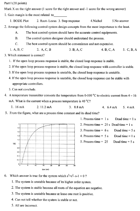 Solved Part (20 points) Mark X on the right answer 1 score | Chegg.com