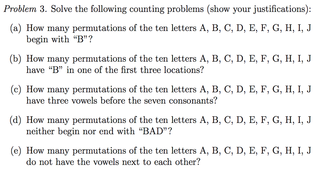 Solved Problem 3. Solve the following counting problems | Chegg.com