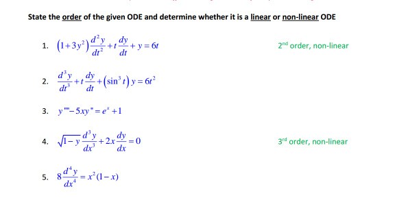 Solved State the order of the given ODE and determine | Chegg.com