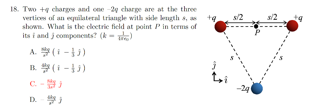 Solved 18. Two +q charges and one -2q charge are at the | Chegg.com