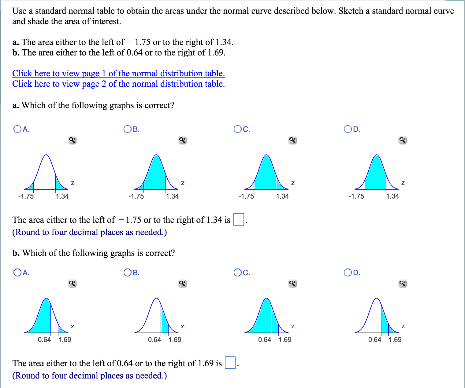 Solved Use a standard normal table to obtain the areas | Chegg.com