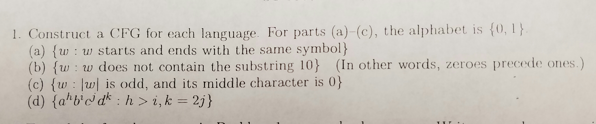 Solved Construct a CFG for each language. For parts | Chegg.com