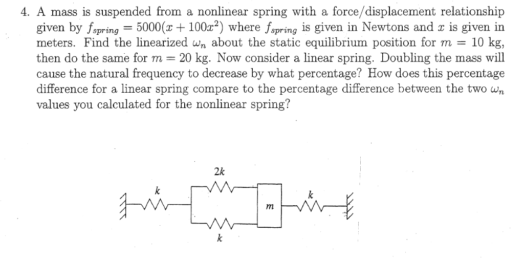 Solved 4. A mass is suspended from a nonlinear spring with a | Chegg.com