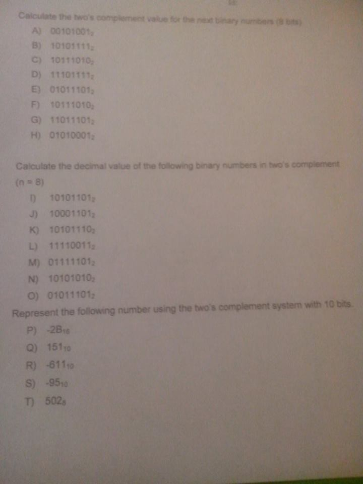 Solved Calculate the two's complement value for the next | Chegg.com