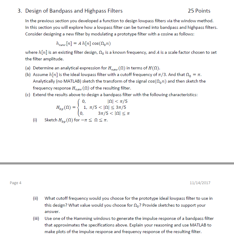 3. Design of Bandpass and Highpass Filters 25 Points | Chegg.com