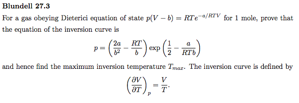Solved For a gas obeying Dieterici equation of state p(V - | Chegg.com