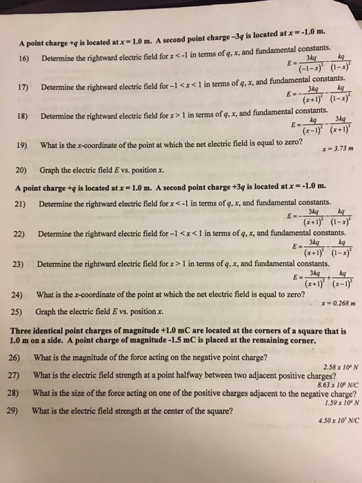 Solved A point charge +q located at x = 1.0 m. A second | Chegg.com