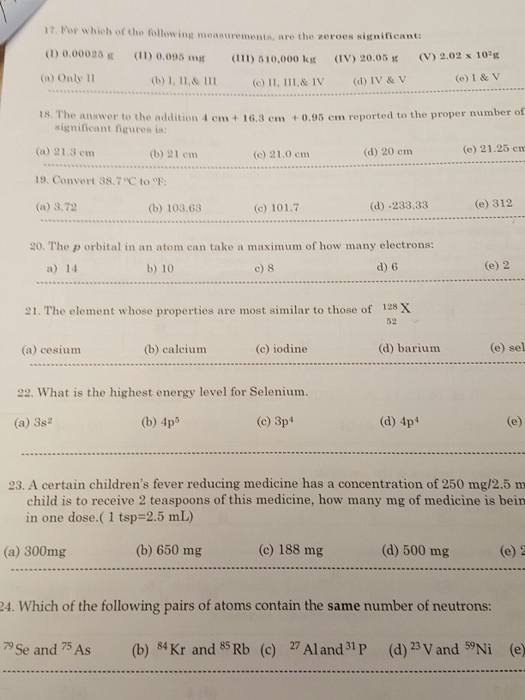 Solved For which of the following measurements, are the | Chegg.com