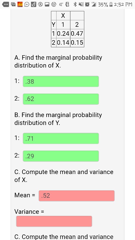 Solved Y 12 10.240.47 20.140.15 A. Find the marginal | Chegg.com