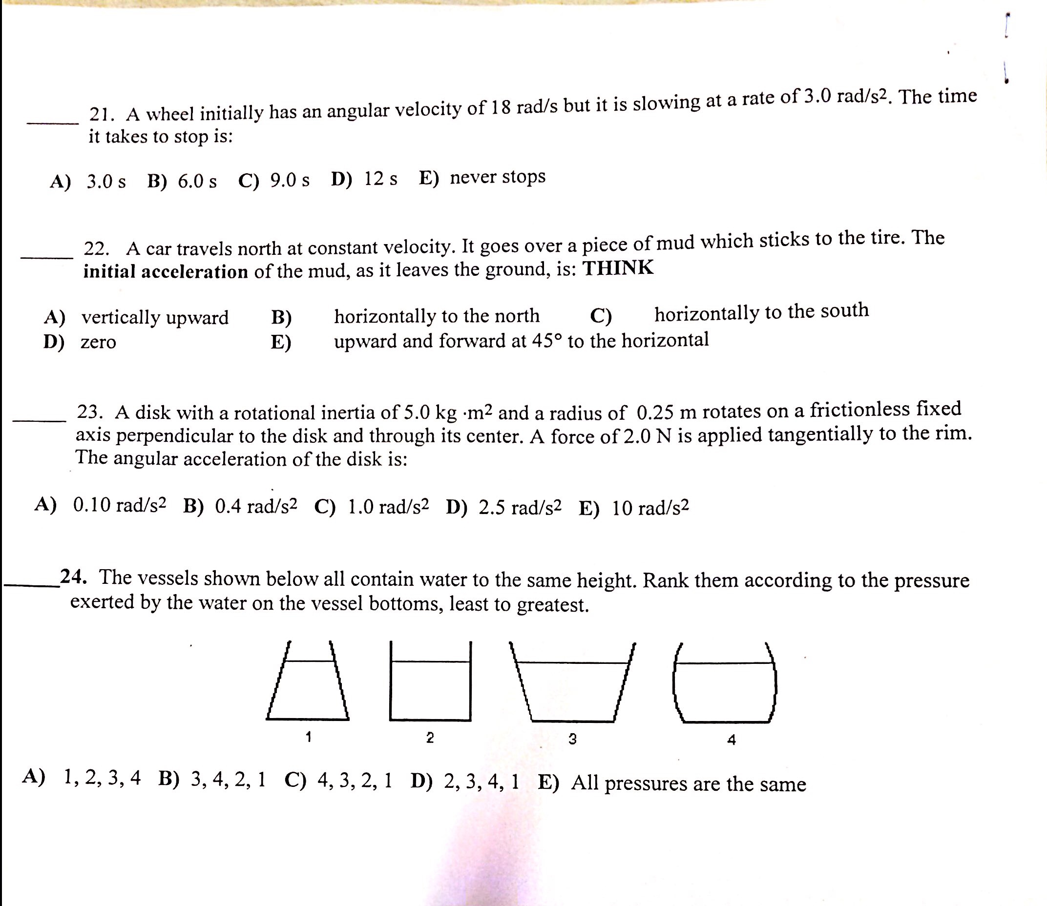 Solved A wheel initially has an angular velocity of 18 rad/s | Chegg.com
