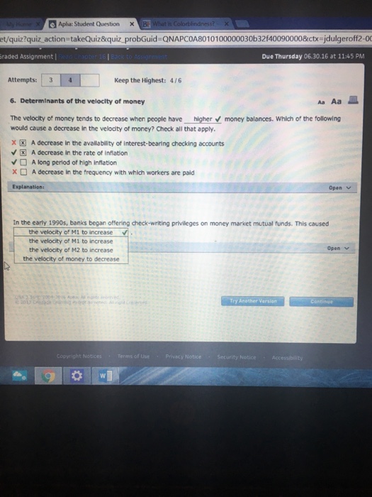 Solved Determinants of the velocity of money The velocity | Chegg.com