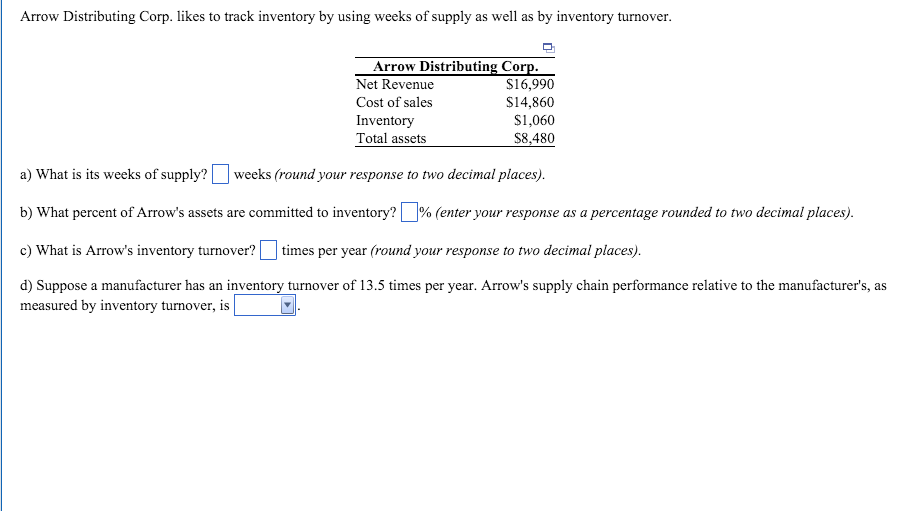 Solved Arrow Distributing Corp. likes to track inventory by | Chegg.com