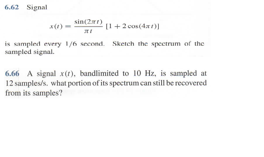 Solved Signal x(t) = sin(2 pi t)/pi t [1 + 2 cos (4 pi t)] | Chegg.com