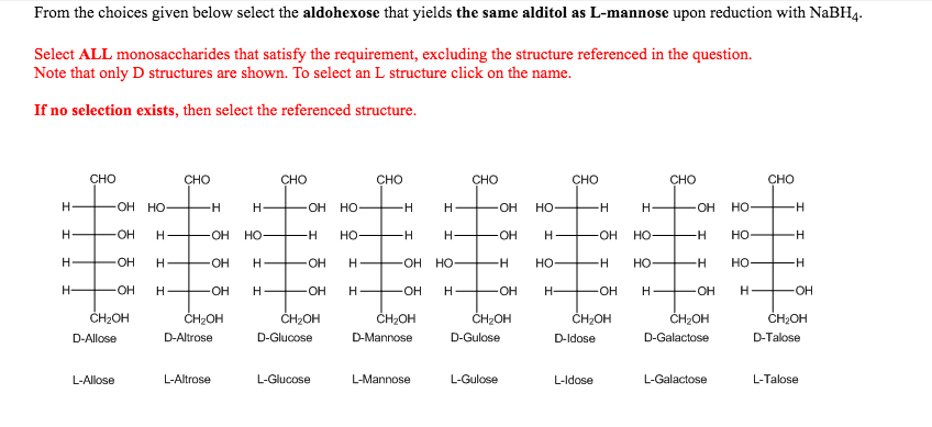 Solved From the choices given below select the aldohexose | Chegg.com
