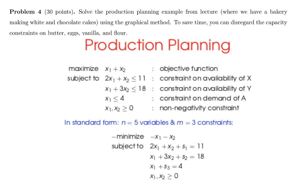Solved Problem 4 (30 points). Solve the production planning | Chegg.com