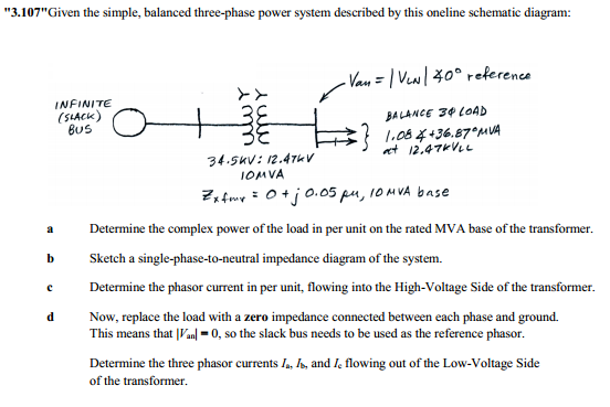 Solved "3.107" Given the simple, balanced three-phase power | Chegg.com
