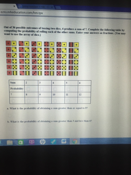 Solved Out of 36 possible outcomes of tossing two dice, 6 | Chegg.com