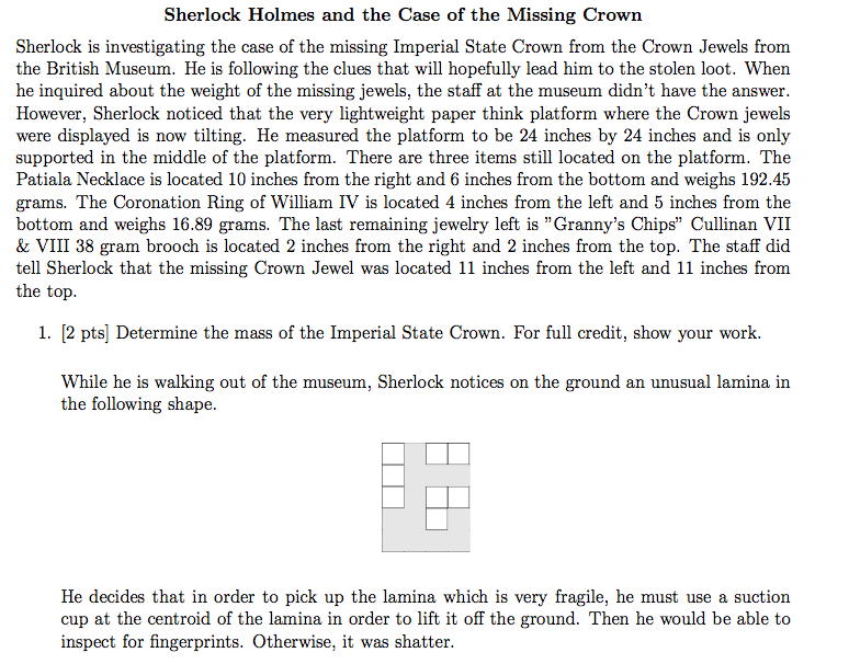 Solved Sherlock Holmes and the Case of the Missing Crown | Chegg.com