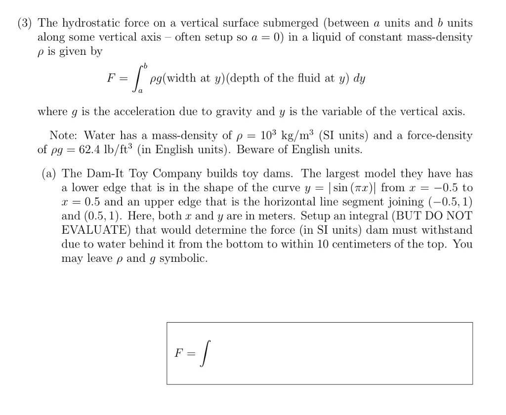 Solved (3) The hydrostatic force on a vertical surface | Chegg.com