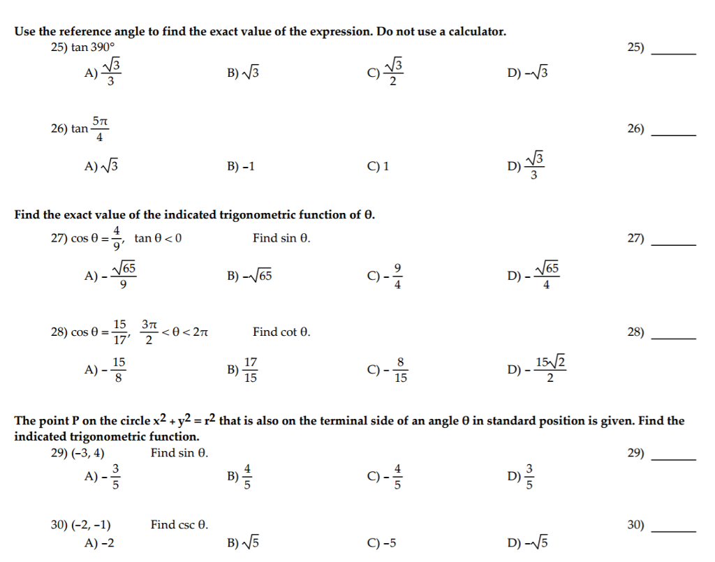Solved Use the reference angle to find the exact value of | Chegg.com