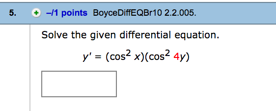 Solved Solve the given differential equation. y' = (cos^2 x) | Chegg.com