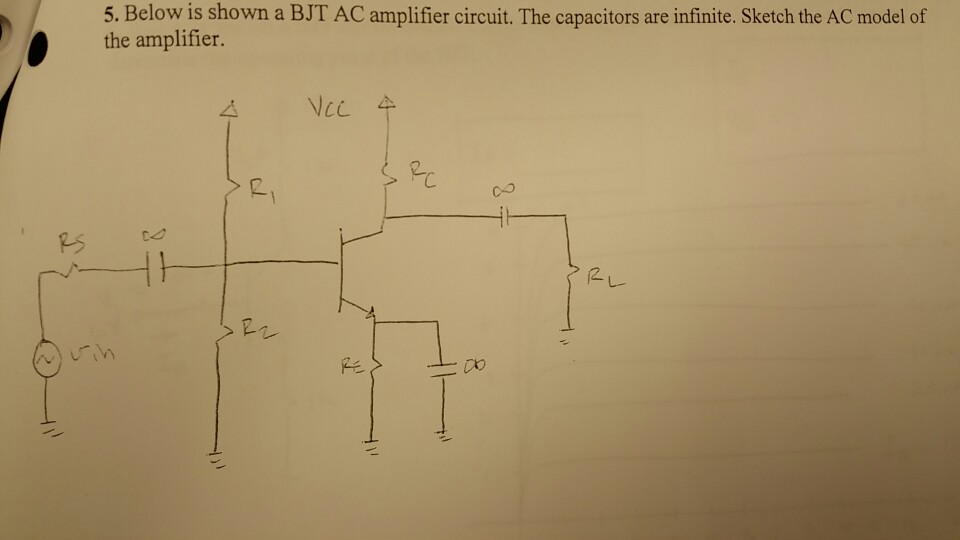Solved 5. Below is shown a BJT AC amplifier circuit. The | Chegg.com