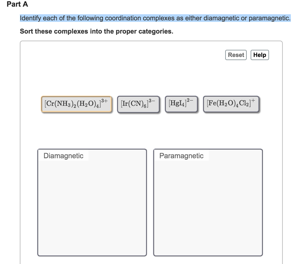 Solved Part A Identify each of the following coordination | Chegg.com