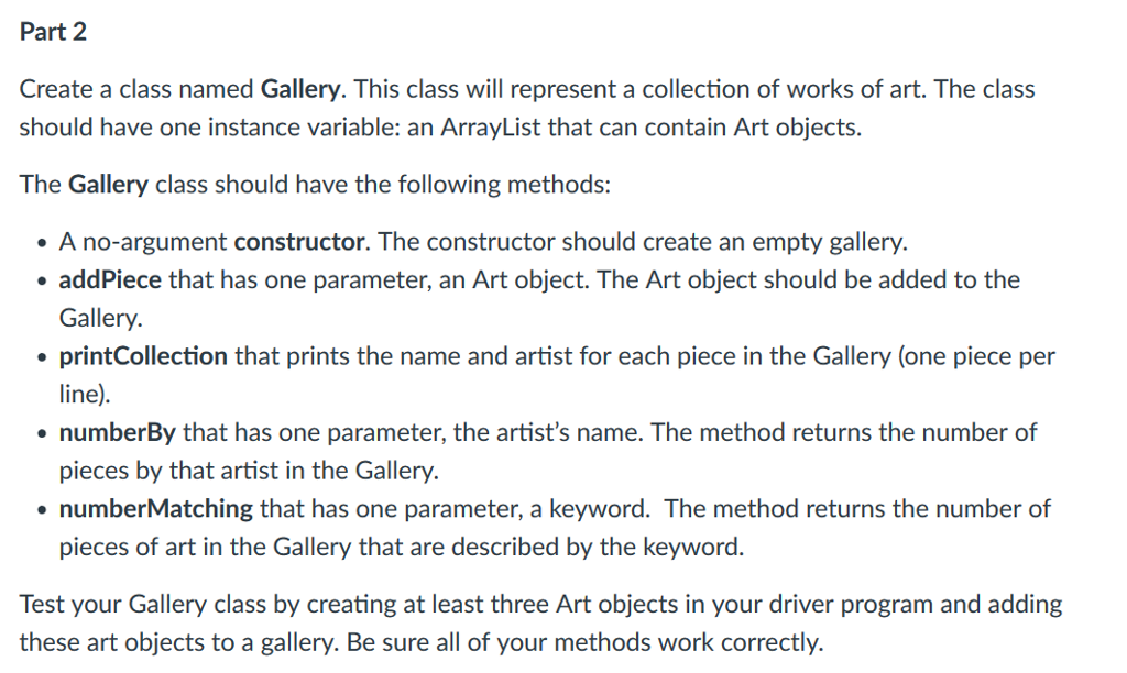 Solved Part 1 Create A Class Named Art This Class Will