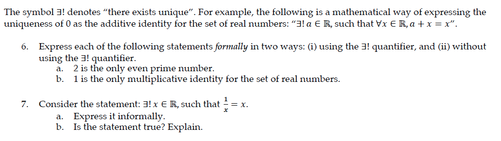Solved The symbol a denotes "there exists unique". For | Chegg.com