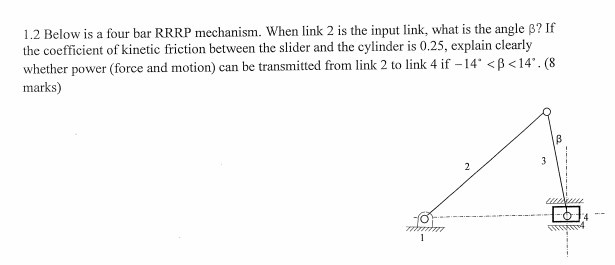 Solved 1.2 Below is a four bar RRRP mechanism. When link 2 | Chegg.com