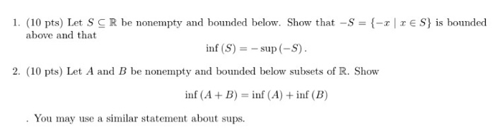 Solved Let S R ho nonempty and hounded below. Show that -S | Chegg.com Solved Let S R ho nonempty and hounded below. Show that -S | Chegg.com
