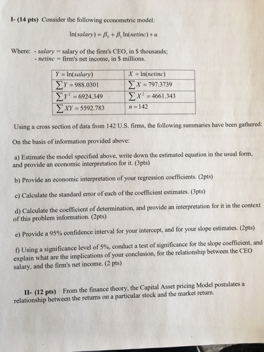 Solved Consider the following econometric model: Where: - | Chegg.com