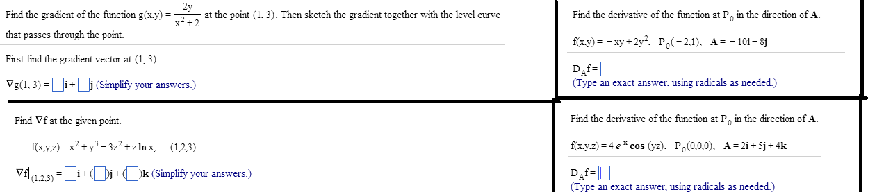Solved Find the gradient of the function g(x,y) = 2y/x2 + 2 | Chegg.com