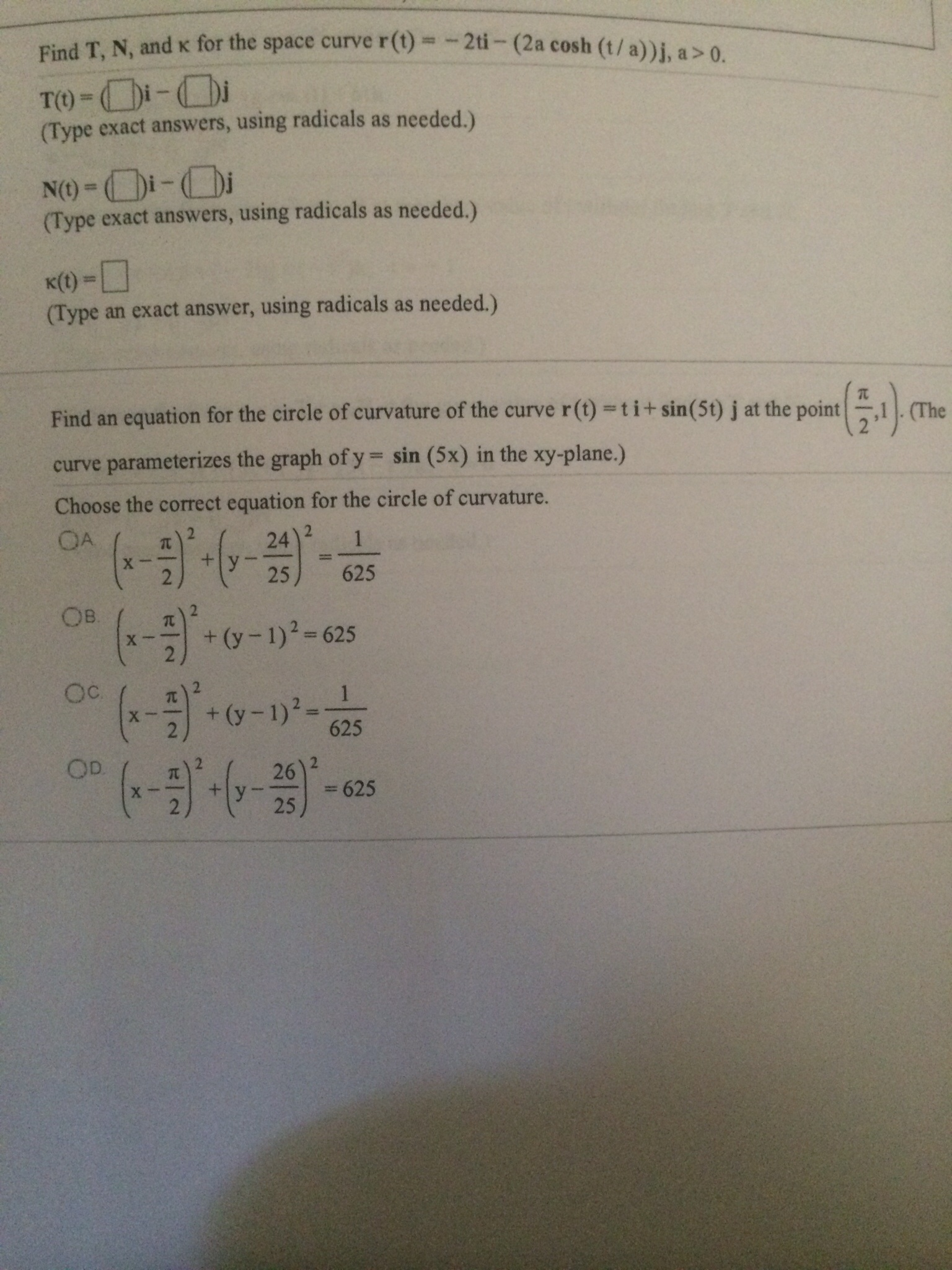 Solved Find T, N, and kappa for the space curve r(t)--2ti - | Chegg.com
