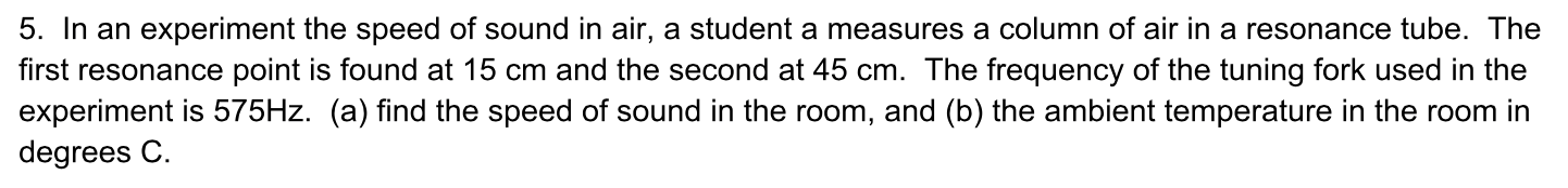 Solved In an experiment the speed of sound in air, a student | Chegg.com
