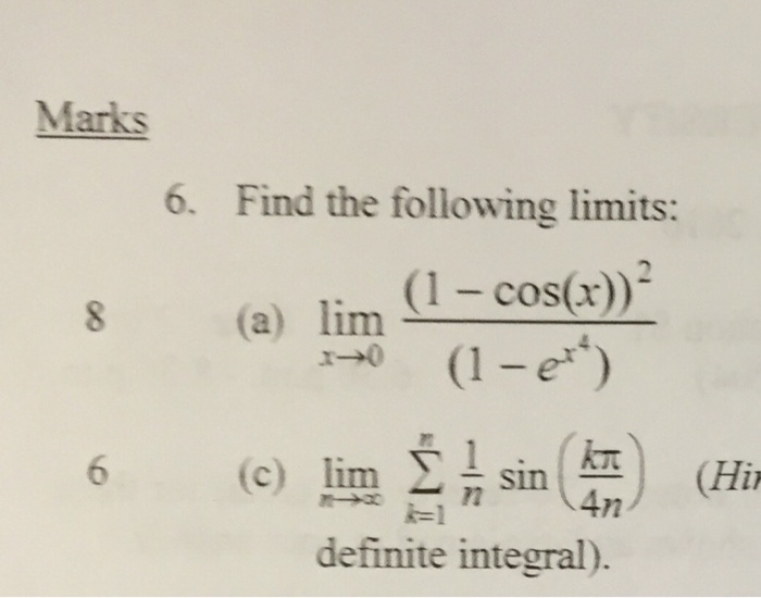 Solved Find the following limits: Lim_x rightarrow 0 (1 - | Chegg.com