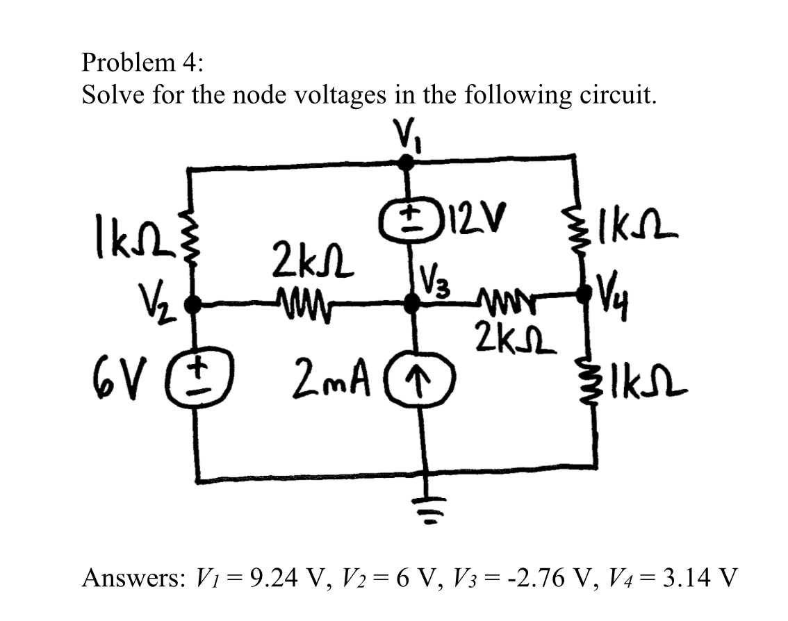 Solved Solve for the node voltages in the following circuit. | Chegg.com