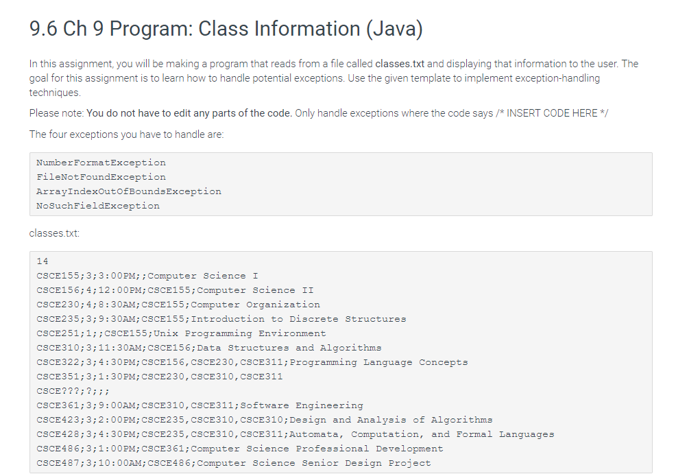 Solved 9.6 Ch 9 Program: Class Information (Java) In this | Chegg.com