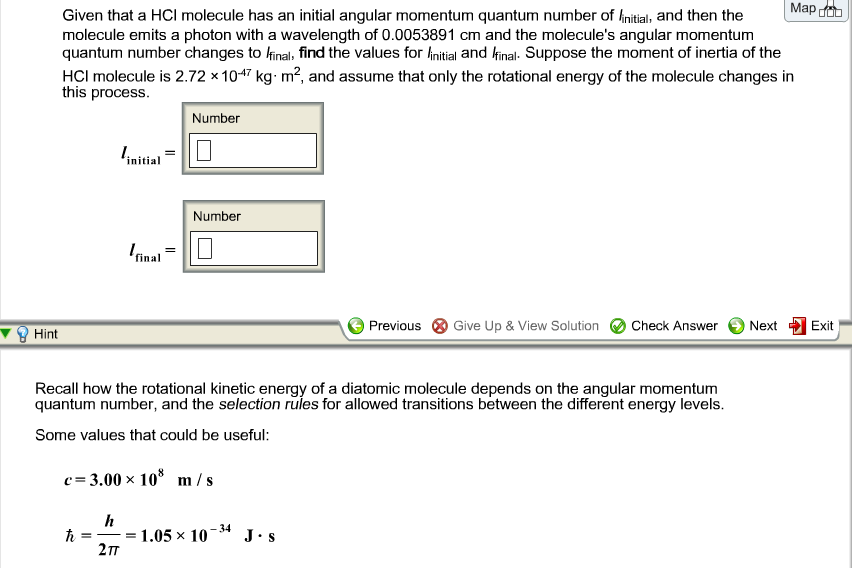 Solved Given that a HCl molecule has an initial angular | Chegg.com
