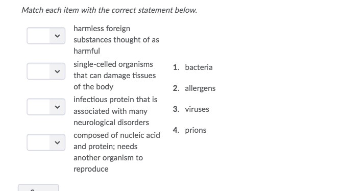 Solved Match each item with the correct statement below. | Chegg.com