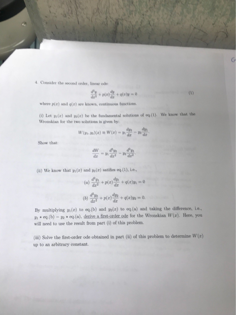 Solved 4 Consider the second order, linear ode where p(r) | Chegg.com
